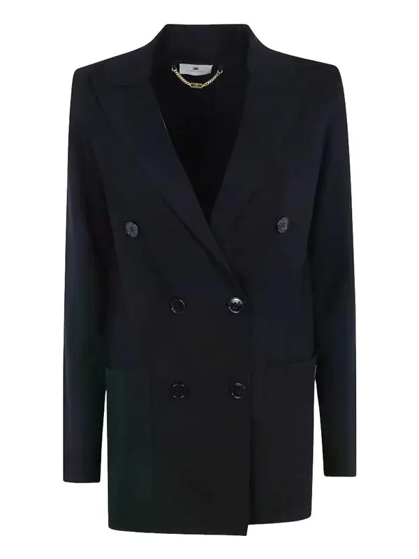 Elisabetta Franchi Double-breasted Knit Blazer - Black