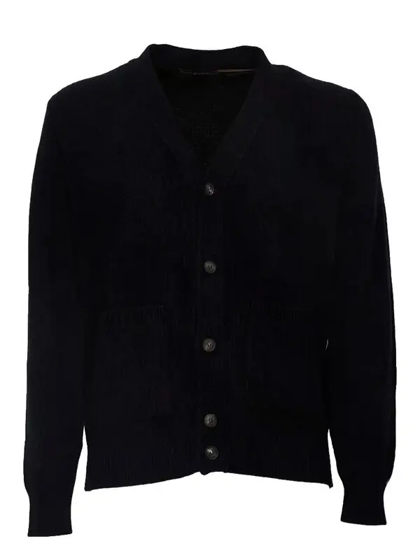 FILIPPO DE LAURENTIIS Ribbed-knit V-neck Cardigan - Blue