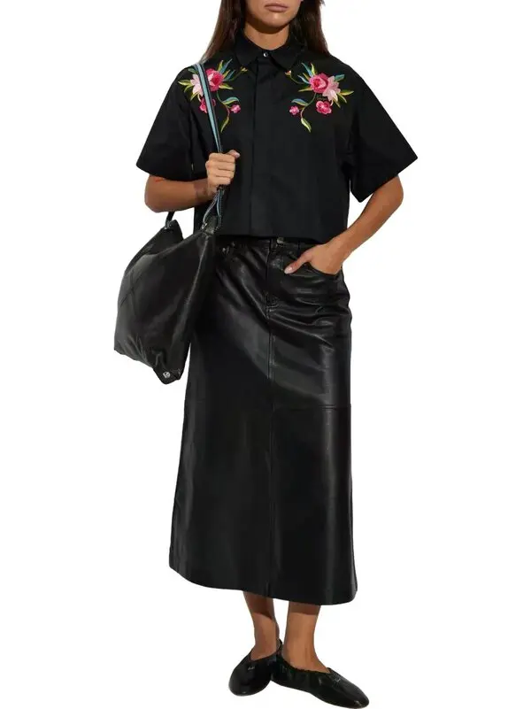 Kenzo Wildflower Floral-embroidered Short-sleeve Shirt - Black
