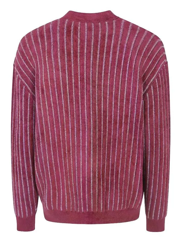 Drole De Monsieur Stripe-pattern Embroidered-logo Cardigan - Red