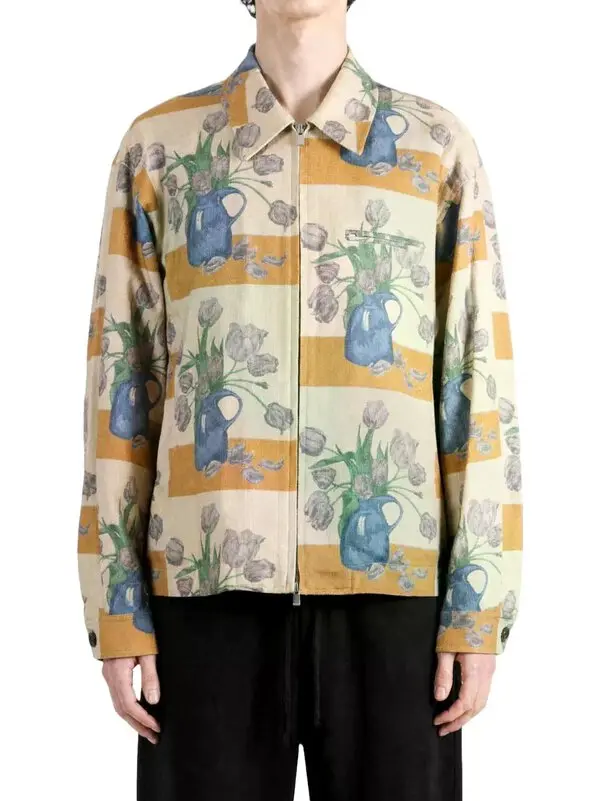 VOWELS Floral-print Striped Jacket - Neutrals