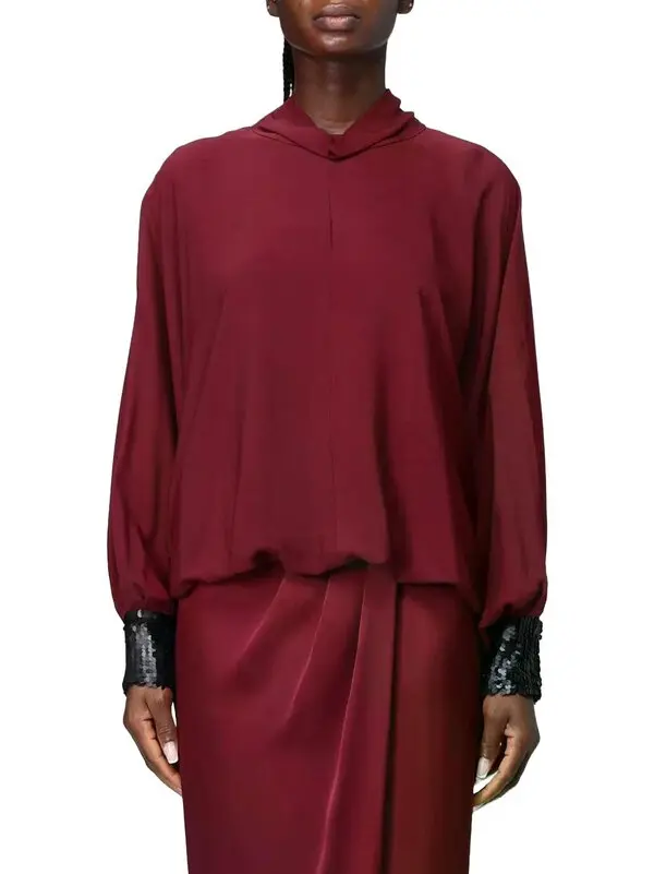 HANITA Sequin-cuff High-neck Top - Red