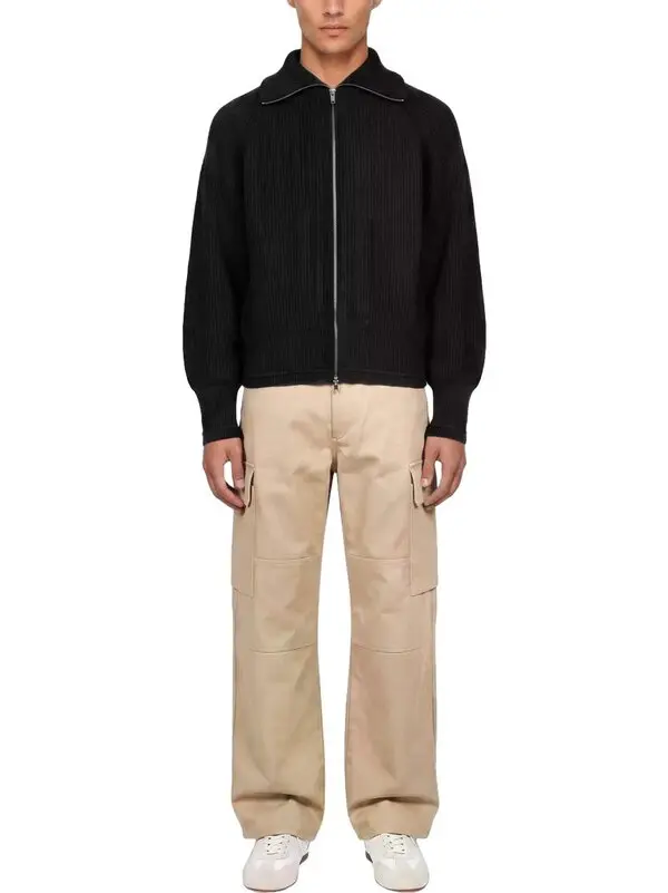 ENTIRE STUDIOS Ribbed-knit Raglan-sleeve Cardigan - Black