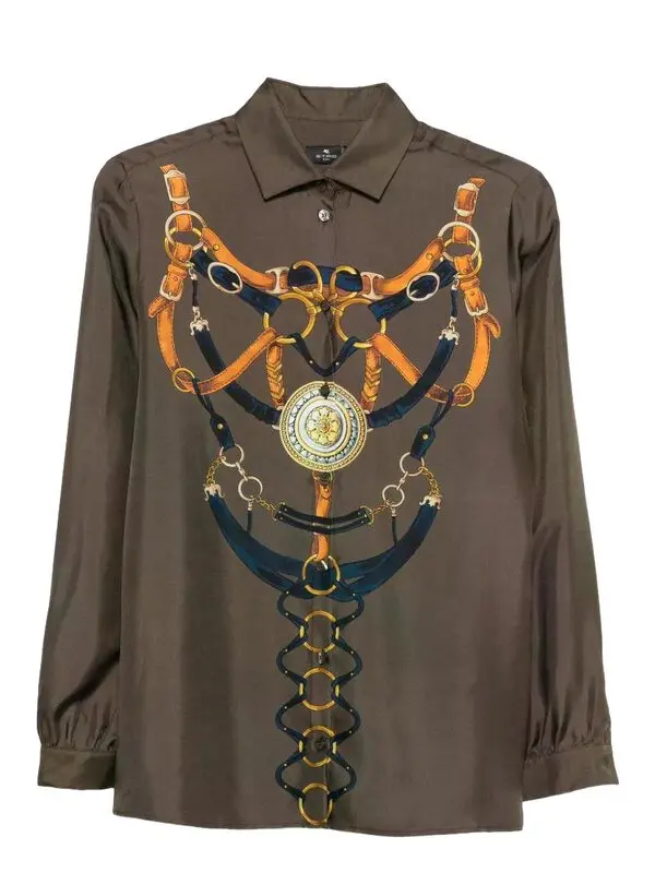 Etro Belt-print Silk Shirt - Brown