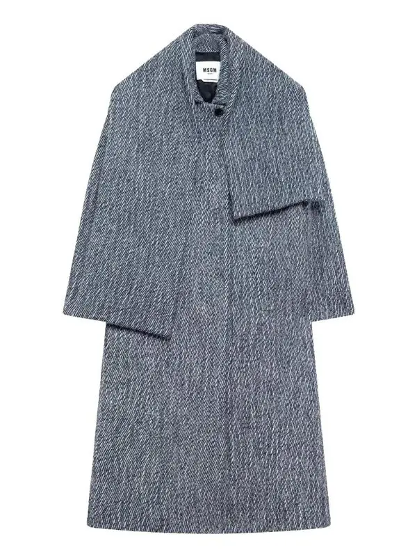 MSGM Scarf-detail Textured Coat - Blue
