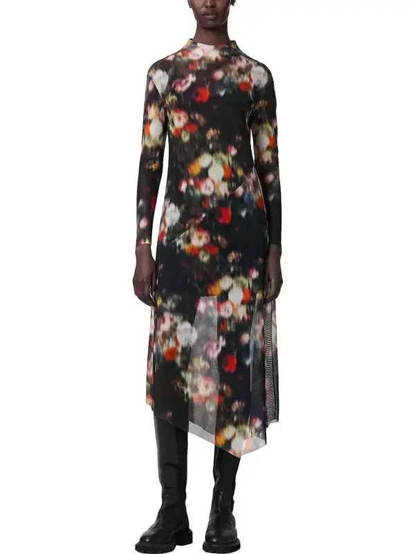 ALLSAINTS Floral-print Asymmetric Dress - Black