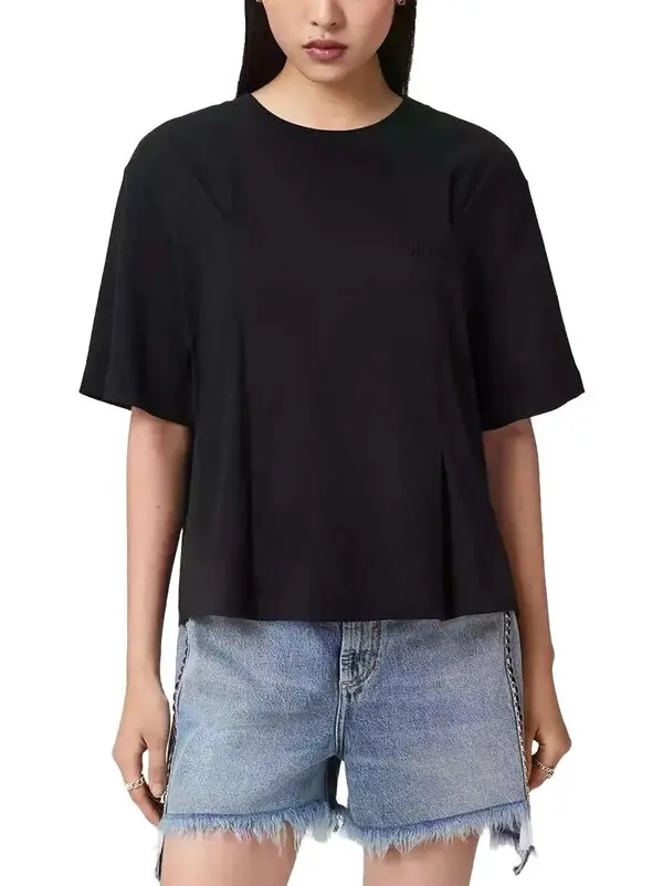 ALLSAINTS Pleated Logo-embroidered T-shirt - Black