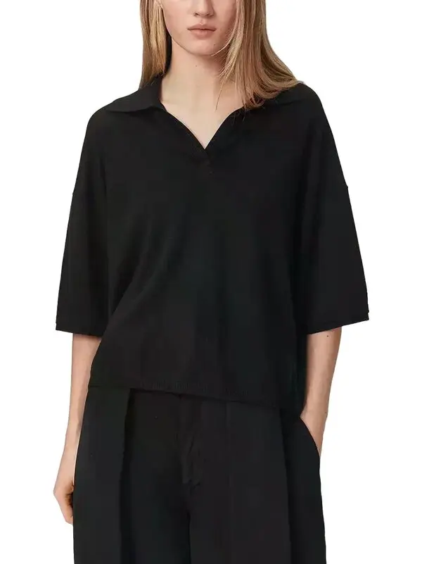 ALLSAINTS Satin-panelled V-neck Blouse - Black