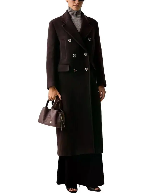 Pinko Long Double-breasted Coat In Wool-blend Fabric - Red