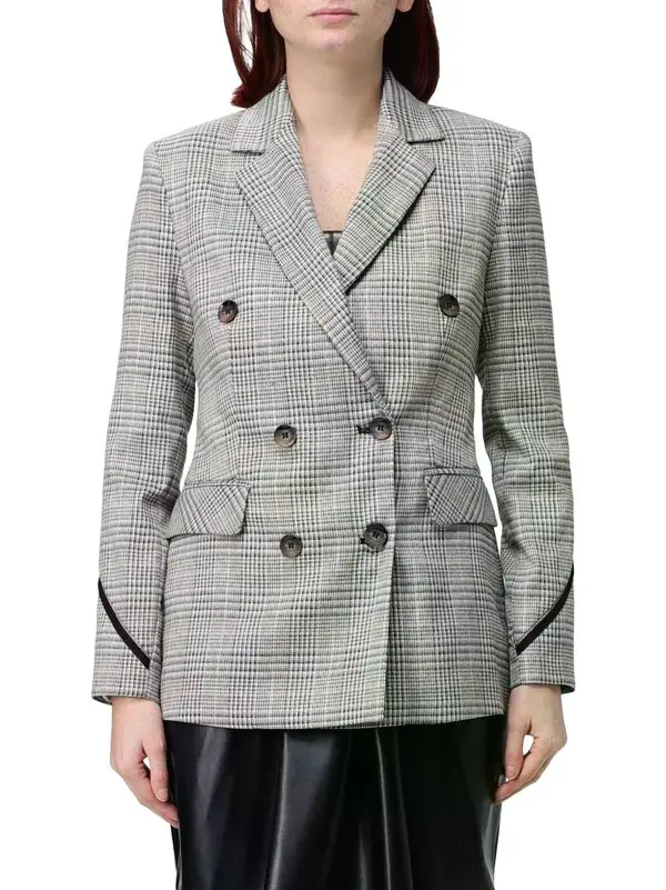 HANITA Check-pattern Double-breasted Jacket - Grey