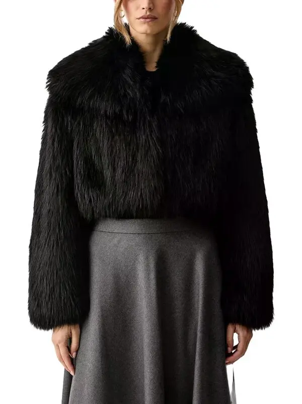 Patrizia Pepe Faux-fur Cropped Jacket - Black