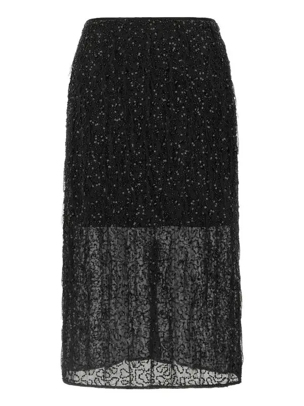 TWINSET Sequin-embellished Fringed Midi Skirt - Black