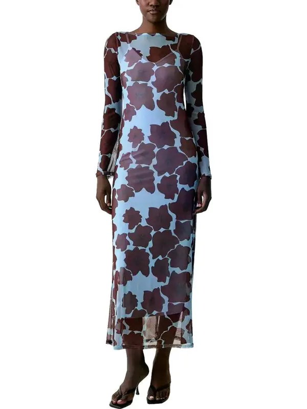 NEVER FULLY DRESSED Floral-print Mesh Dress - Blue