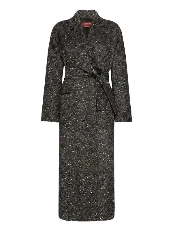 Max Mara Sequin-embellished Belted Coat - Grey