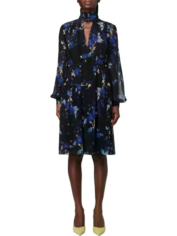 HANITA Floral-print High-neck Mini Dress - Black