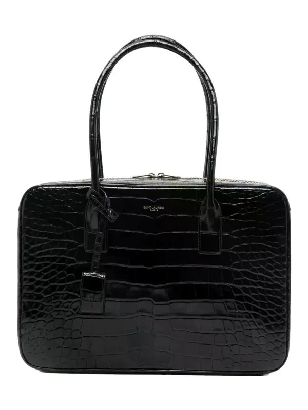 Saint Laurent Sac De Jour Croc-effect Shoulder Bag - Black