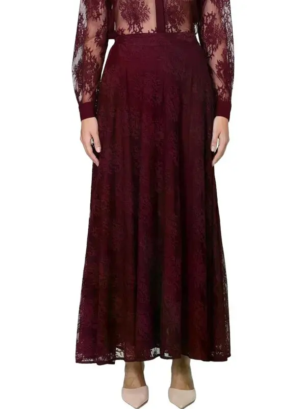 HANITA Floral-lace Flared Maxi Skirt - Red