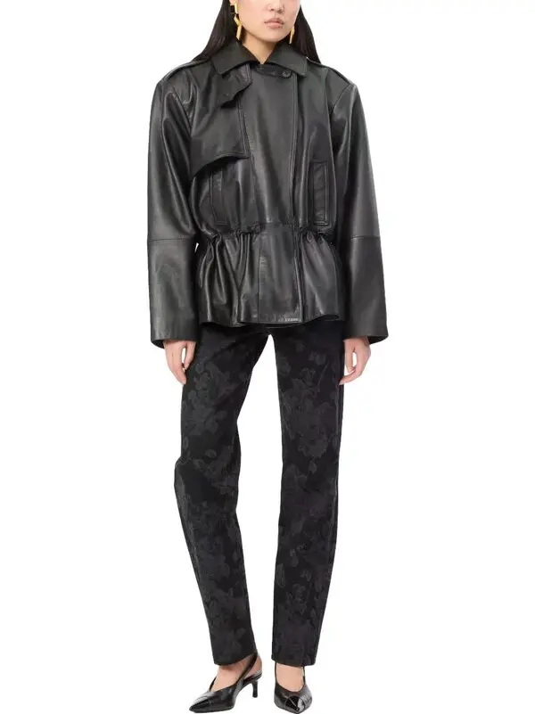 ROTATE BY BIRGER CHRISTENSEN Peplum Leather Jacket - Black