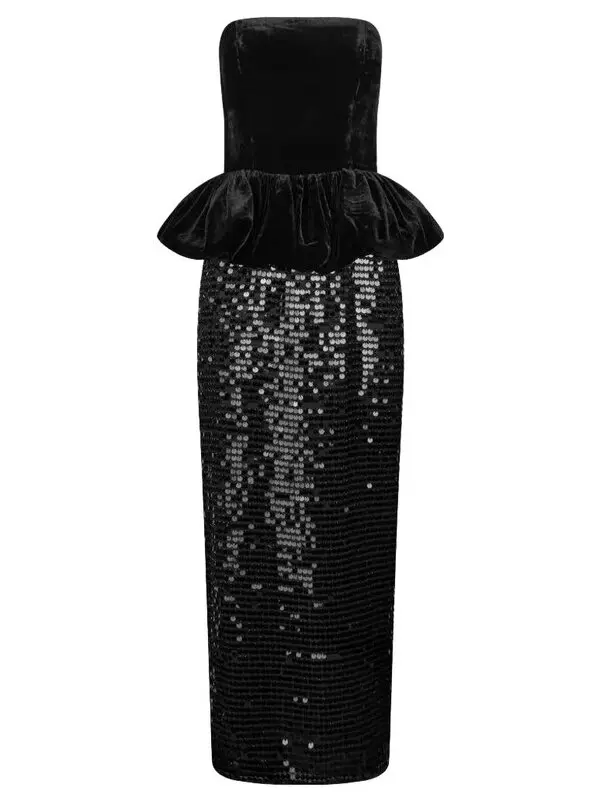 ROTATE BY BIRGER CHRISTENSEN Sequins Maxi Peplum Dress - Black