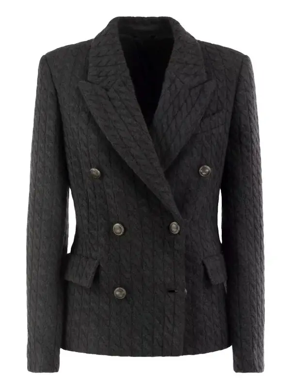 Brunello Cucinelli Double-breasted Cable-knit Blazer - Grey