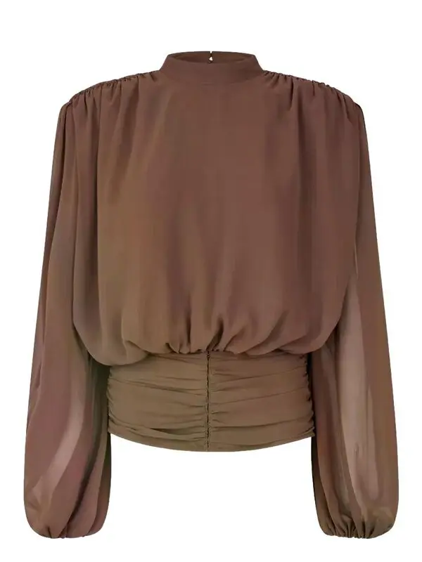 ROTATE BY BIRGER CHRISTENSEN Long-sleeve Pleated Blouse - Brown