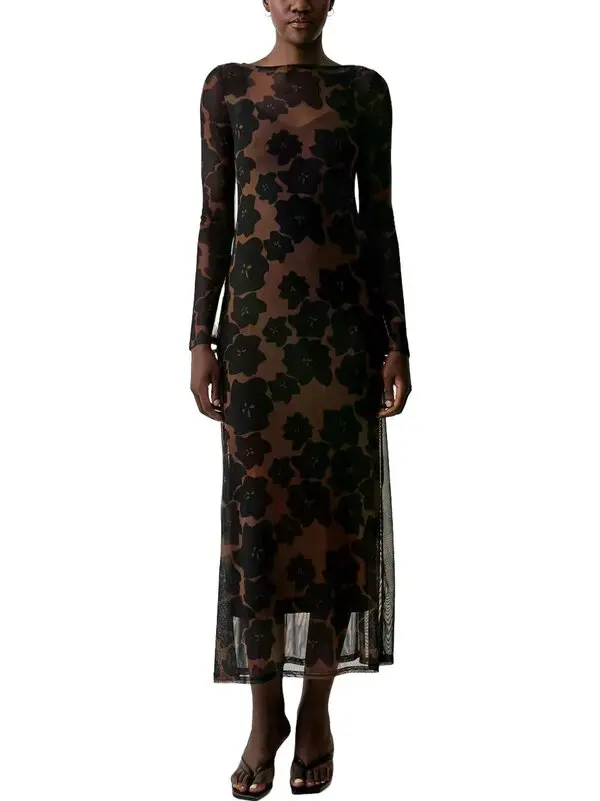 NEVER FULLY DRESSED Tan Jaden Floral-print Mesh Dress - Brown