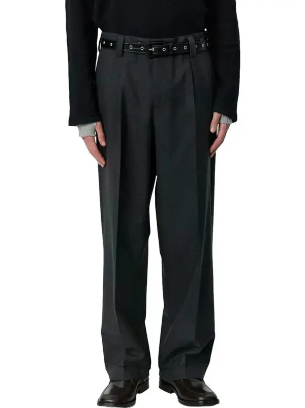 MFPEN Pleated Frayed-edge Trousers - Grey