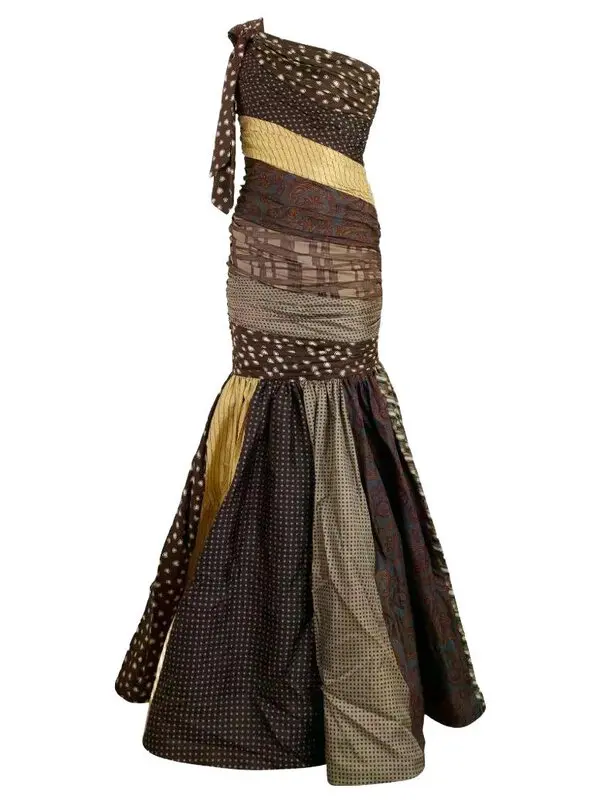Moschino Patchwork One-shoulder Maxi Dress - Brown