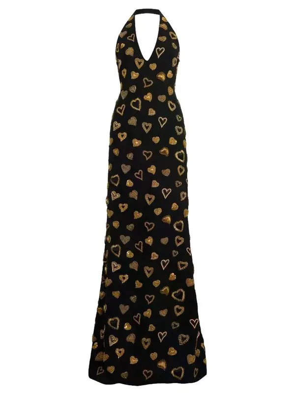 Moschino Heart-embroidered Halterneck Maxi Dress - Black