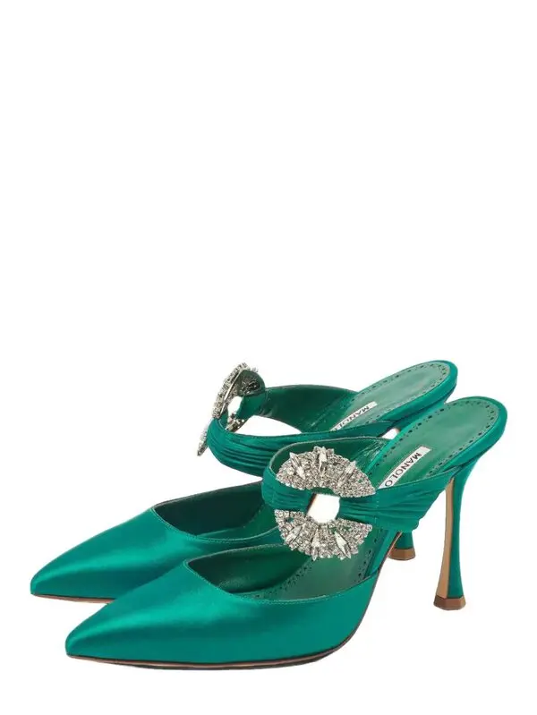 Manolo Blahnik Crystal-embellished Mules - Green
