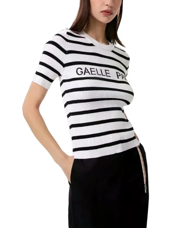 GAELLE PARIS Striped Logo-detail Top - White
