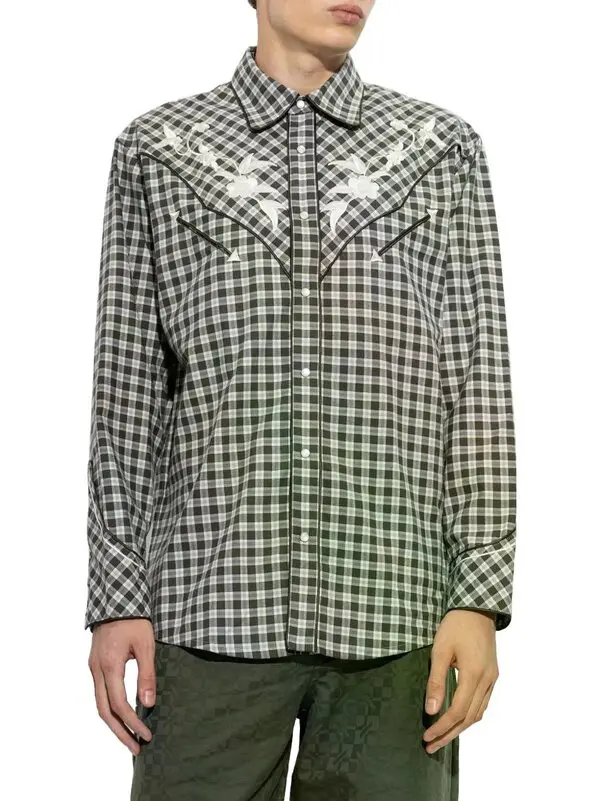 Kenzo Floral-embroidered Gingham Shirt - Neutrals