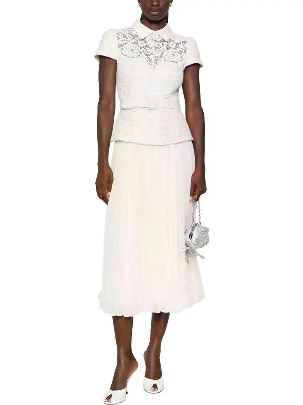 SELF-PORTRAIT Lace-panelled Pleated Midi Dress - Neutrals