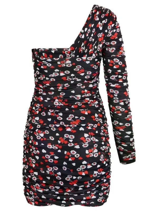 Moschino One-shoulder Floral-print Mini Dress - Black