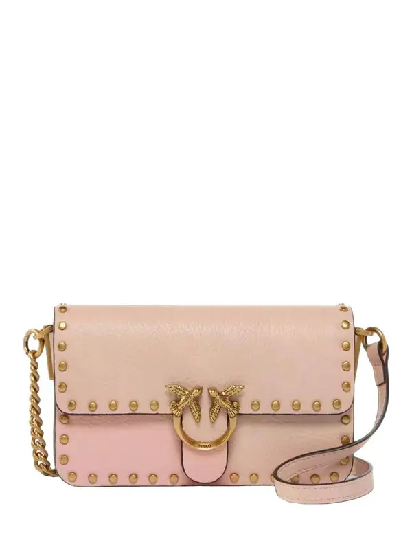 Pinko Baby Love Bag One Slouchy Crossbody Bag In Leather With Studs - Pink
