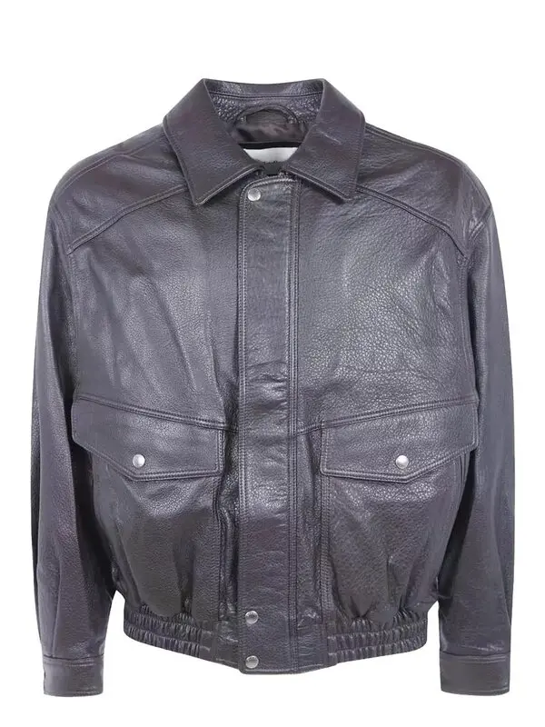 DUNST Elasticated-hem Leather Jacket - Brown
