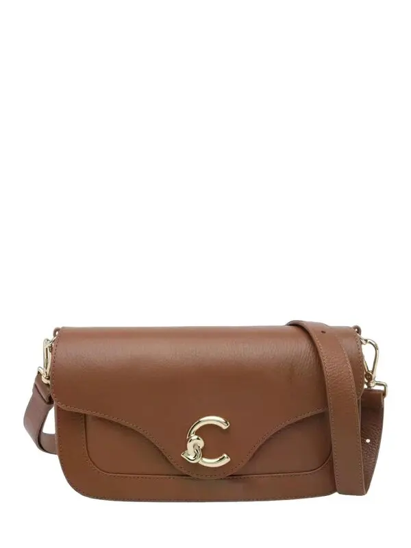 COCCINELLE Medium C-me Logo-plaque Pebbled-leather Shoulder Bag - Brown