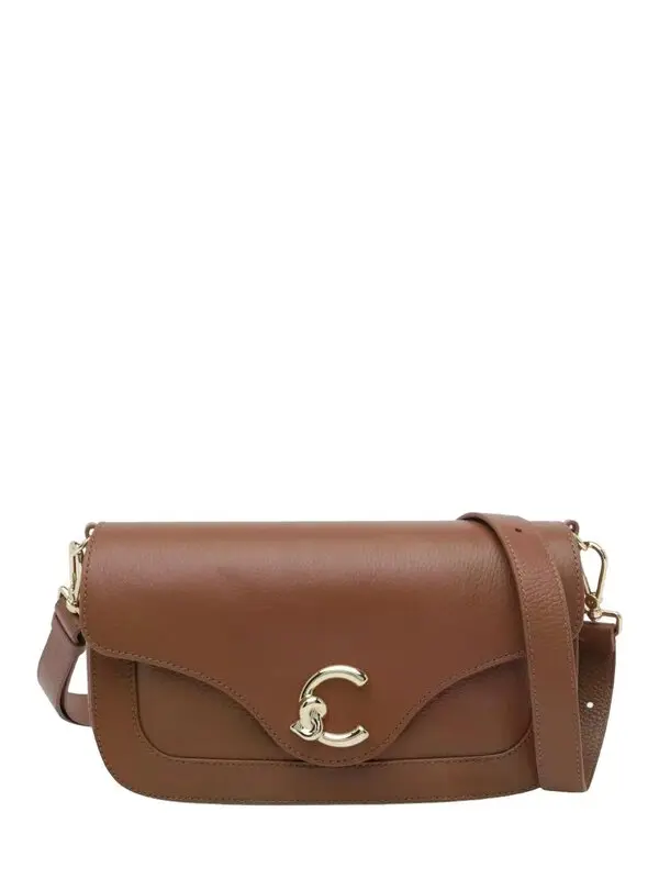 COCCINELLE Medium C-me Logo-plaque Pebbled-leather Shoulder Bag - Brown