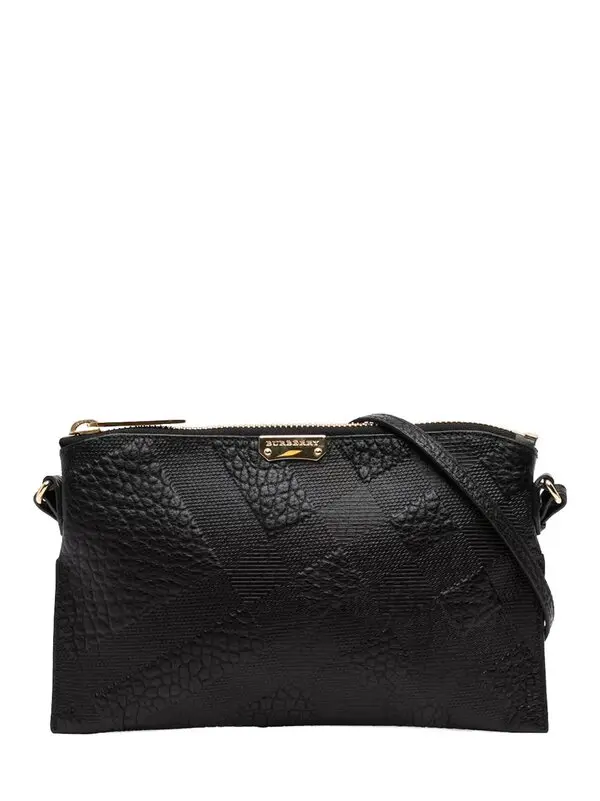 Burberry 2012-2026 Small Grain Check Embossed Leather Chichester Crossbody Bag - Black