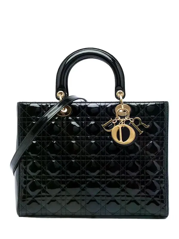 Dior 2014 Large Patent Cannage Lady Satchel - Black