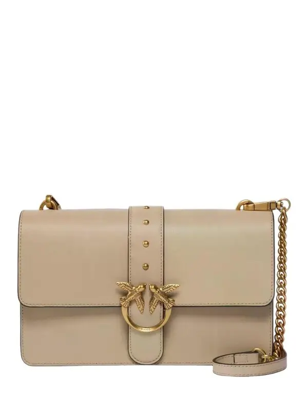 Pinko Love Birds Studded Leather Shoulder Bag - Neutrals