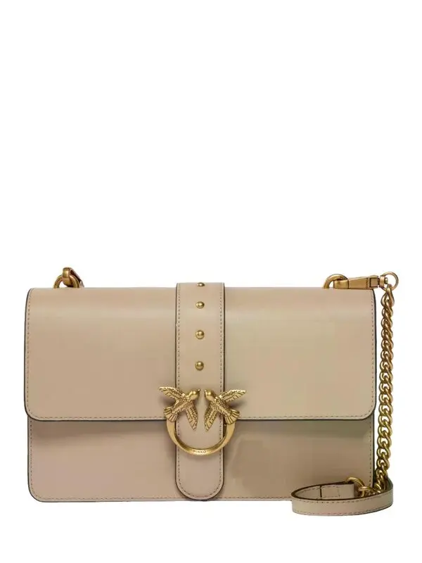 Pinko Love Birds Studded Leather Shoulder Bag - Neutrals