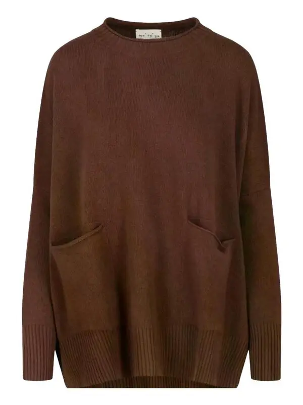 MA'RY'YA Patch-pocket Side-slit Sweater - Brown