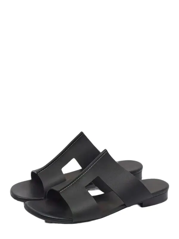 Hermès Contrast-stitch Flat Sandals - Black