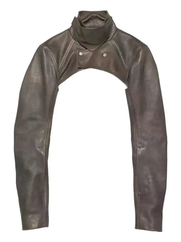 Rick Owens Microbiker Cropped Leather Jacket - Brown