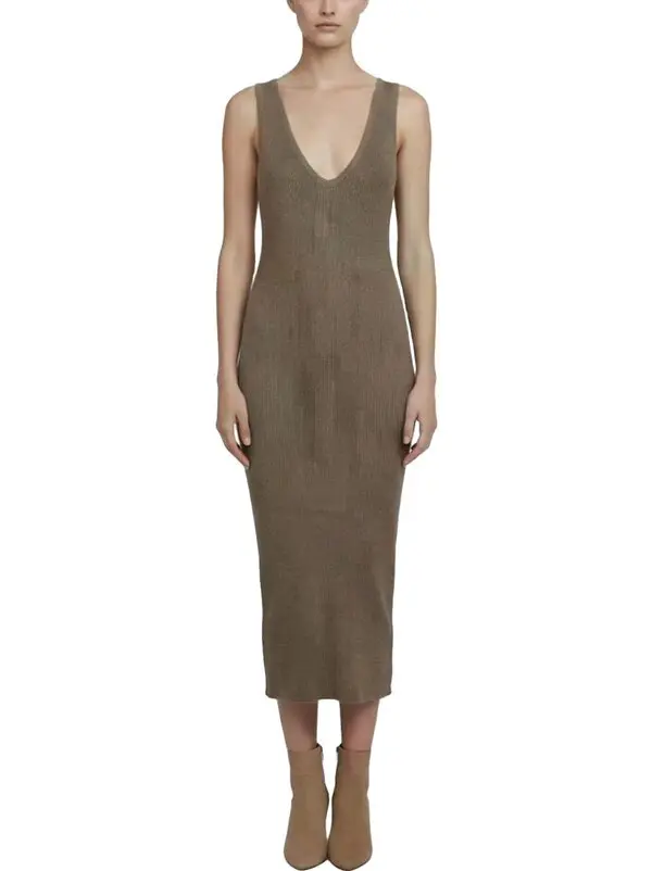 JAMES PERSE Rib-knit Sleeveless Midi Dress - Neutrals