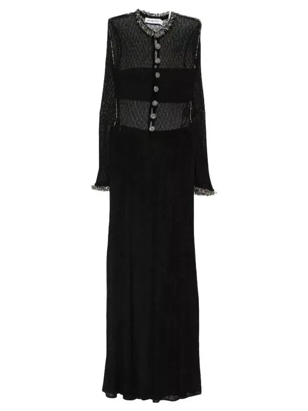 SELF-PORTRAIT Embellished Open-knit Maxi Dress - Black