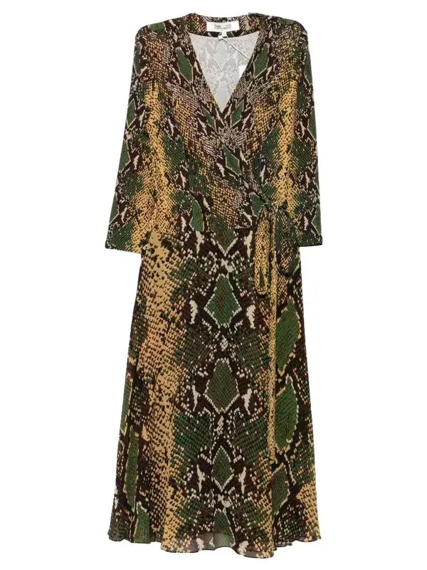 Diane Von Furstenberg Irina Snake-print Wrap Midi Dress - Neutrals