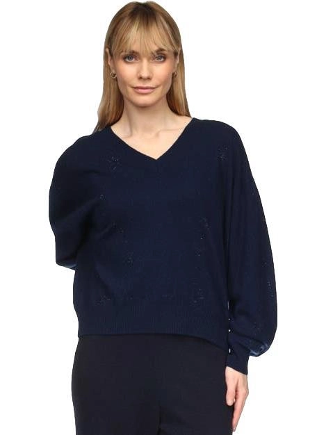 BRODIE CASHMERE Stargazer Hotfix V-neck Pullover - Navy