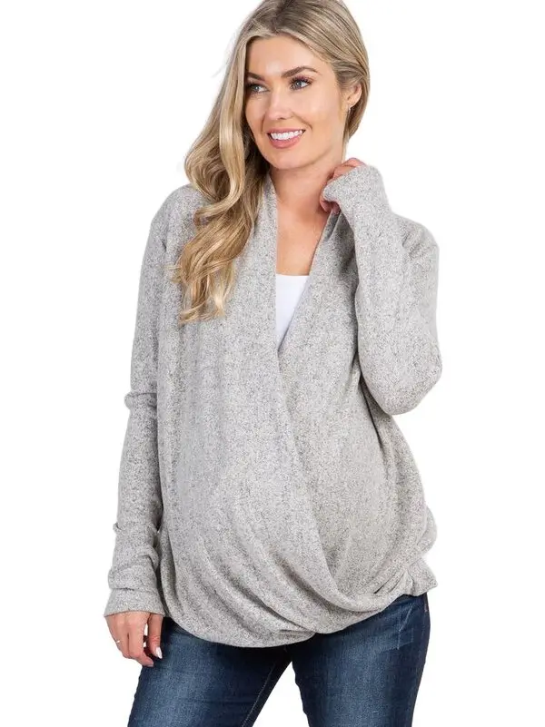 PINKBLUSH Knit Draped Wrap V-neck Nursing Top - Beige